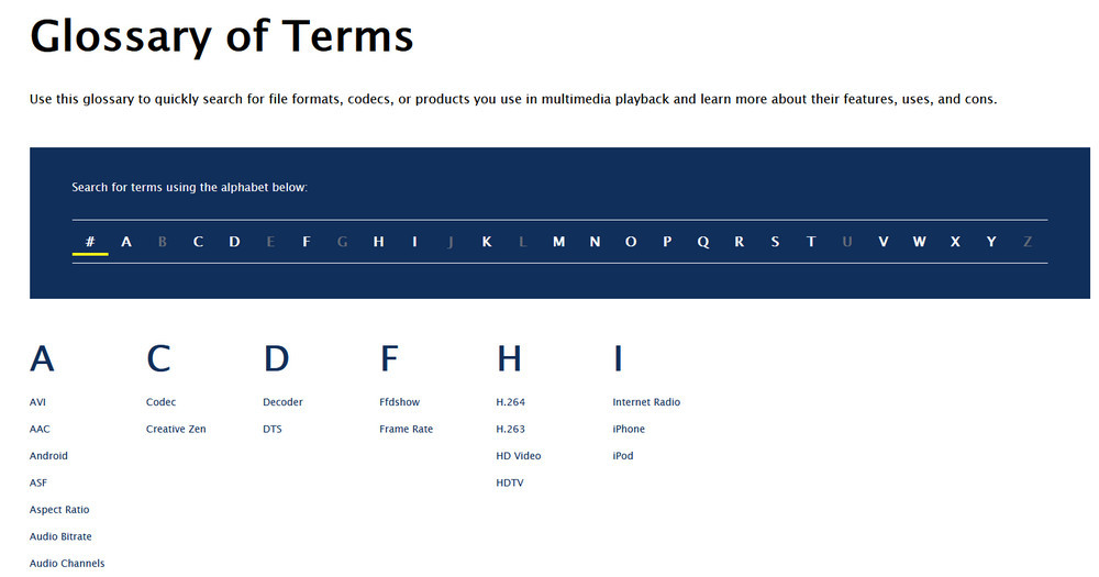 Alphabetical List of Terms-Glossary of Multimedia-Related Terms
