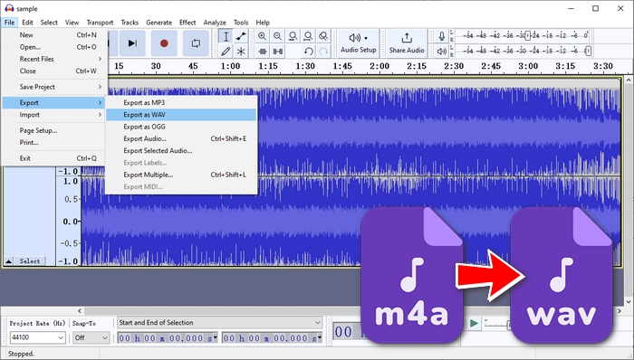 How to Convert M4A to WAV using Audacity